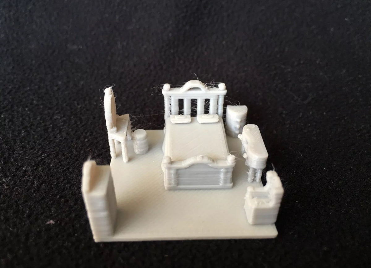 HO Scale Miniature Bedroom Insert including Bed, side table, Vanity an ...