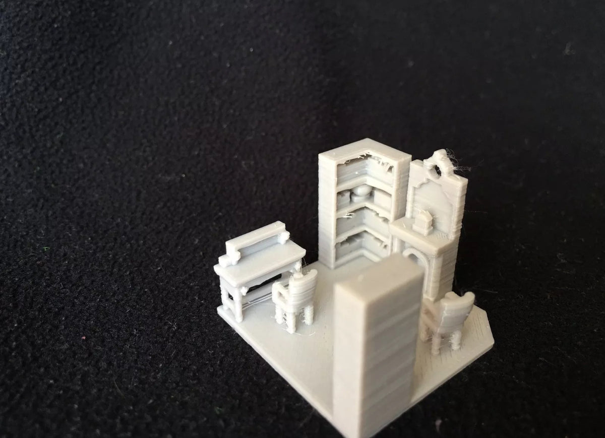 HO Scale Miniature Library 1:87 including desk, bookshelves, fireplace ...